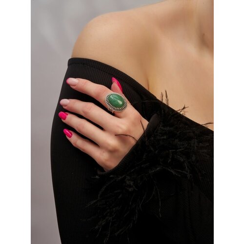 Кольцо Shine & Beauty, нефрит, размер 18, серебряный, зеленый