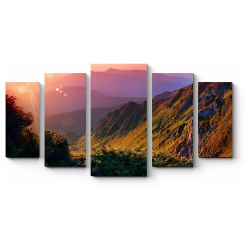 Модульная картина Летний пейзаж в горах на рассвете 150x83