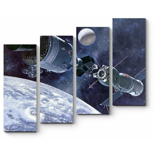 Модульная картина "Союз" - "Аполлон", стыковка двух систем 80x69