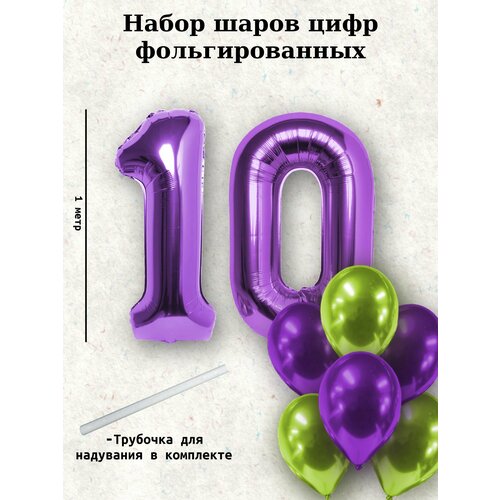 Набор шаров: цифры 10 лет + хром 10шт