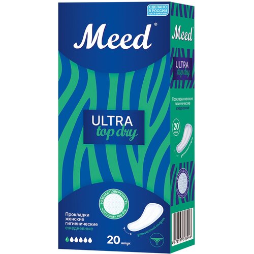 Женские прокладки MEED Ultra Top Dry (20 шт.), гигиенические, ежедневные, усеченные, ультратонкие, 1 капля