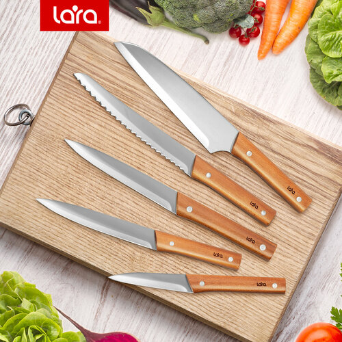 Набор ножей LARA LR05-15, 5 предметов, универсальный/поварской/д. овощей/д. хлеба/д. нарезки 3CR14
