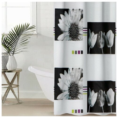 Штора для ванной комнаты Доляна «Белые цветы», 180×180 см, EVA