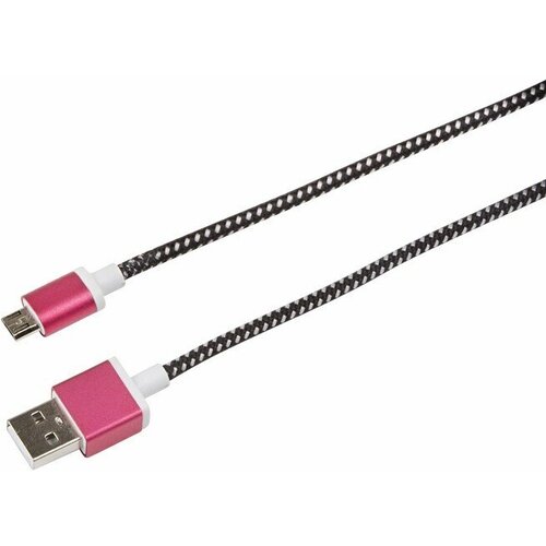Усиленный USB кабель microUSB (в тканевой оплетке) 1 м, цвета: Черный/красный