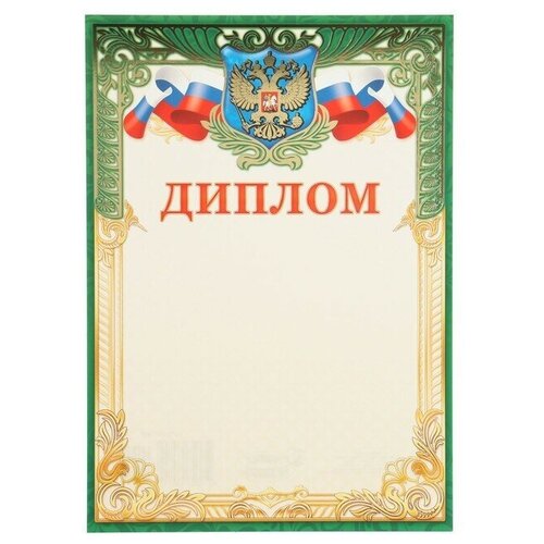 Диплом "Универсальный" тиснение, зеленая рамка, символика РФ, 21 х 29 см