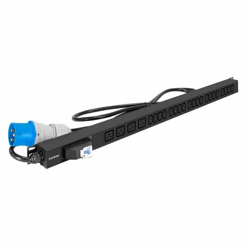 Блок розеток вертикальный ExeGate ServerPro PDU-V420 Al-20C134C19-IEC309-32A-1P (19", 1U, Алюминий, 20 IEC 320 C13, 4 IEC 320 C19, IEC 60309 32A (2P+E), VDE-250V-32A-3*4mm2, 2.8 метра, автомат защиты, черный, RTL) EX296174RUS