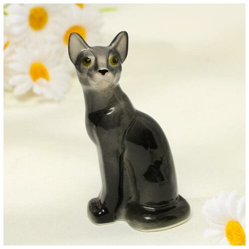 Весёлый фарфор Статуэтка фарфоровая «Кошка Тайка», чёрная, 10см