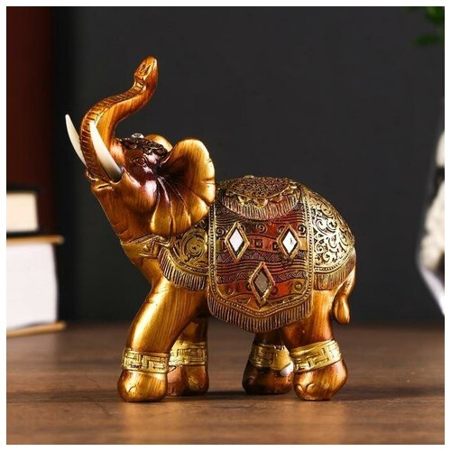 Сувенир полистоун Африканский слон в золотой, ажурной попоне микс 12х11х4,7 см 2 шт