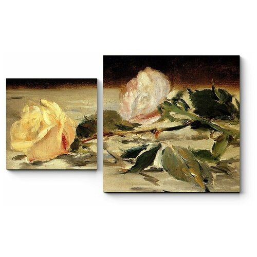Модульная картина Две розы на скатерти 60x36