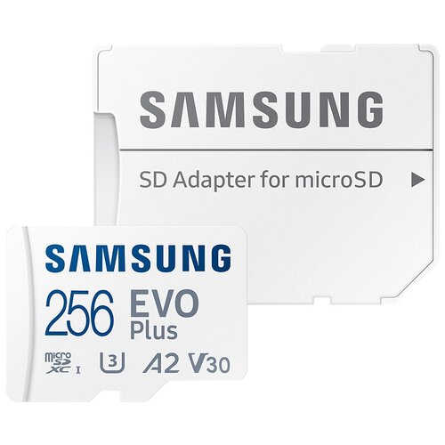 Карта памяти Samsung microSDXC 256 ГБ Class 10, V30, A2, UHS-I U3, адаптер на SD, 1 шт., белый