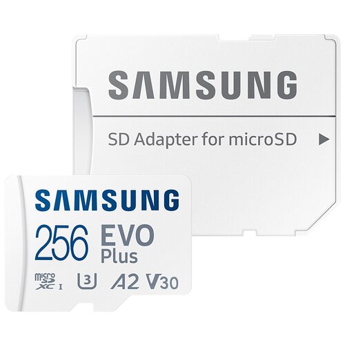 Карта памяти Samsung microSDXC 256 ГБ Class 10, V30, A2, UHS-I U3, адаптер на SD, 1 шт., белый