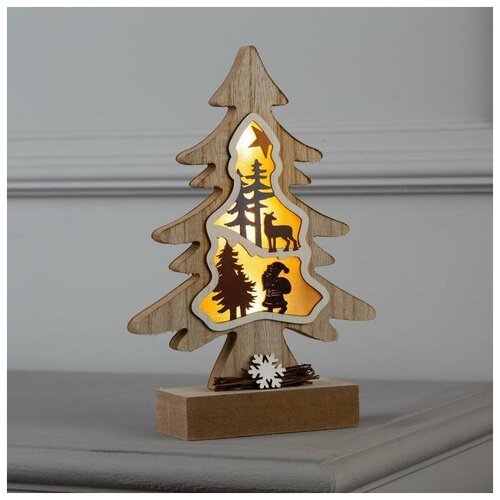 Фигура новогодняя световая "Елка", дерево, 23х15,5х5, ААА*2 (не в комплекте), свечение теплый белый. Новогодняя игрушка. Подарок на Новый Год