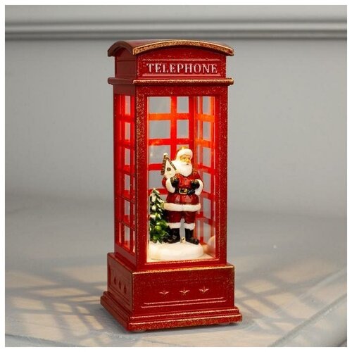 Фигура светодиодная "Дед Мороз в телефонной будке", 12.5х5.3х5.3 см, 1 LED, 3хAG13, тёплое белое