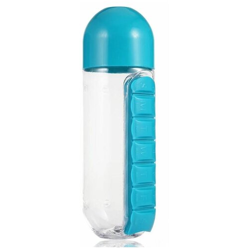 Бутылка для воды с органайзером для таблеток и витаминов на неделю, голубая