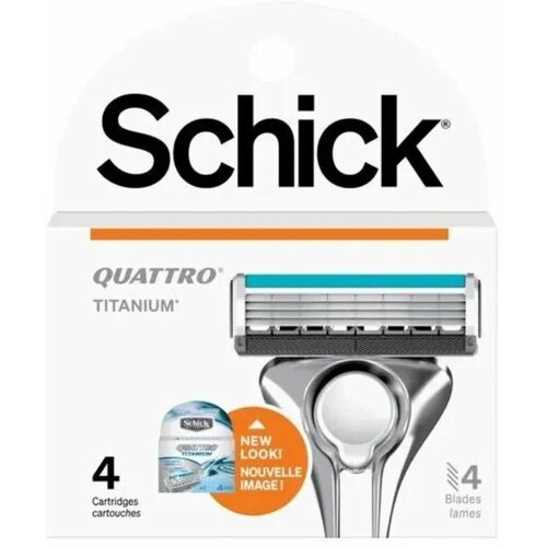 SCHICK / Wilkinson sword QUATTRO Titanium & Diamond, Сменные кассеты 4 шт (Новый дизайн)