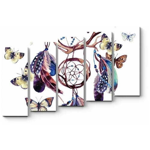 Модульная картина Ловец снов в окружении порхающих бабочек 220x154