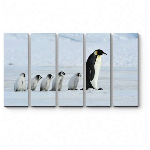 Модульная картина Семейство пингвинов на прогулке 130x78