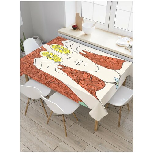 Скатерть прямоугольная JoyArty на кухонный стол "Кружочки лимона на глазах" из оксфорда, 120x145 см