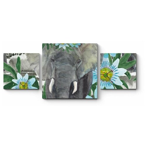 Модульная картина Слон, гуляющий среди цветов130x56