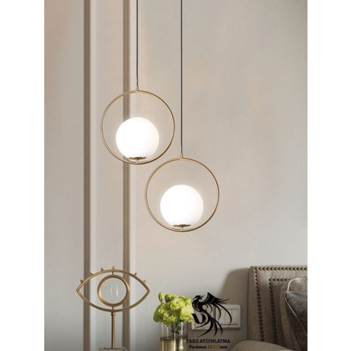 Настенно-потолочный подвесной светильник золотой с белым стеклянным шаром круглый