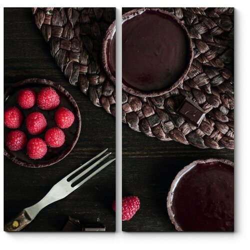 Модульная картина Шоколадный пирог с малиной 70x70