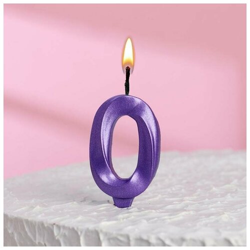 Свеча в торт "Грань", цифра "0", фиолетовый металлик, 7.8 см
