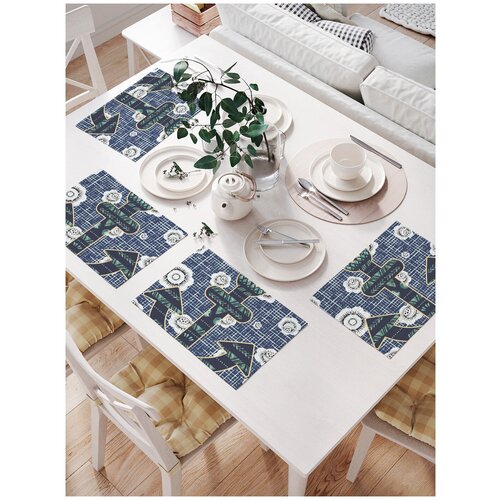 Комплект салфеток JoyArty "Якорь и цветы" для сервировки стола (32х46 см, 4 шт.)