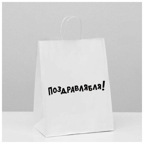 Пакет подарочный с приколами, крафт "Поздравлямба!", белый, 24x11x33 см