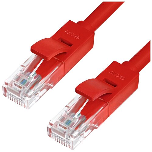 GCR Патч-корд прямой 1.5m UTP кат.5e, красный, 24 AWG, литой, ethernet high speed 1 Гбит/с, RJ45, T568B