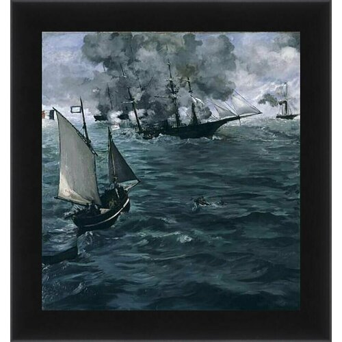 Плакат, постер на холсте Battle of the Kearsarge and the Alabama. Эдуард Мане. Размер 30 на 42 см