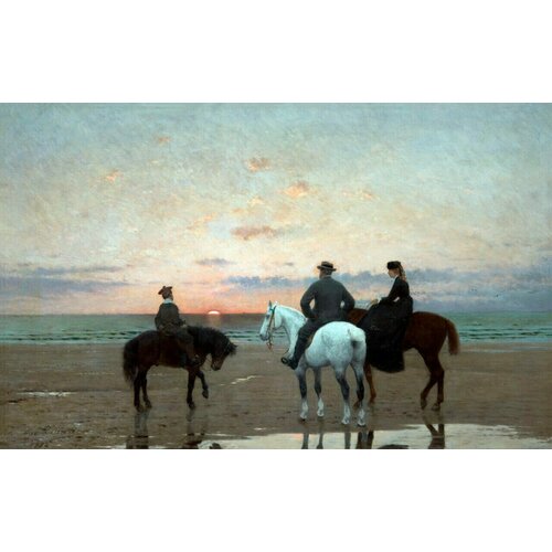 Плакат, постер на бумаге Three Riders at the Sea-Jean-Maxime C/Три всадника на море-Жан-Максим Клод. Размер 21 на 30 см