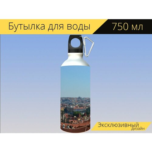 Бутылка фляга для воды "Прага, вид, прага" 750 мл. с карабином и принтом