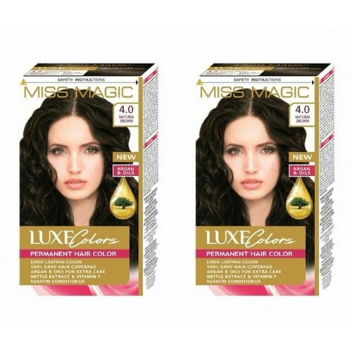 MISS MAGIC Краска для волос Luxe Colors, тон 4.0 Натуральный коричневый, 108 мл, 2 штуки/