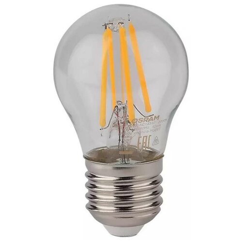 Лампа OSRAM LED Star E27 шар P (G45) 5Вт, филаментная, светодиодная LED, 600 лм, эквивалент 60Вт, тёплый свет 2700К