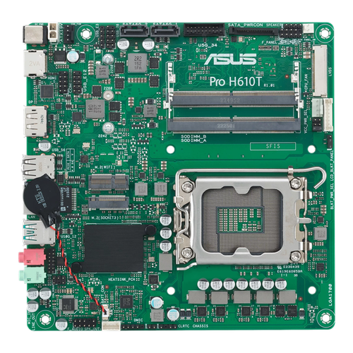ASUS Материнская плата ASUS PRO H610T-CSM, LGA1700, H610, 2*DDR5, DP+HDMI, 2 SATA 6.0, M.2, USB 3.2, USB 2.0, mITX; 90MB1G60-M0EAYC