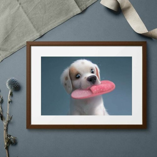 Постер "Мультяшный пёс держит тапок" Cool Eshe из коллекции "Природа", плакат А4