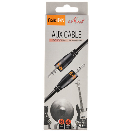 Кабель Faison K-47 AUX, Jack 3,5mm(m) - Jack 3,5mm(m), Neat , 1.0м, круглый, силикон, цвет: чёрный