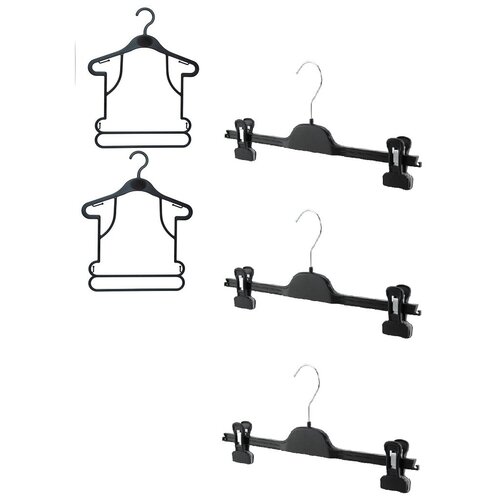 Вешалки Valexa в наборе (для детской одежды ВС-17 255мм*4мм - 2 шт; брючная PV-36 360мм*10мм - 3 шт.) черные
