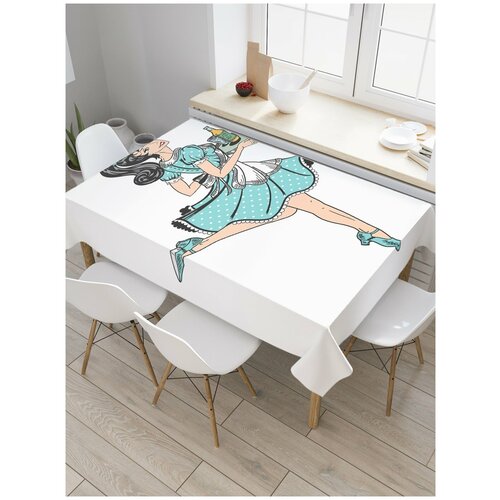 Скатерть прямоугольная JoyArty на кухонный стол "Молодая официантка" из оксфорда, 120x145 см