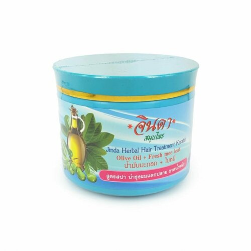 JINDA Herbal Hair Treatment Keratin, OLIVE OIL + FRESH MEE LEAF (Кератиновая маска для волос питательная, Кокосовое Масло и Литсея, Джинда), 400 мл.