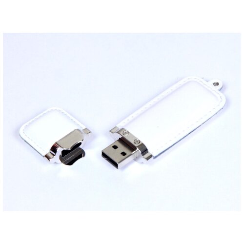 Кожаная флешка классической прямоугольной формы (16 Гб / GB USB 2.0 Белый/White 215 Flash drive KJ005 Брелок)