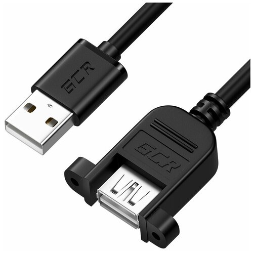 Удлинитель 0.5м USB 2.0, AM/AF GCR крепление под винт, черный