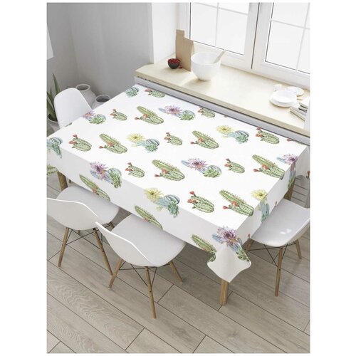 Скатерть прямоугольная JoyArty на кухонный стол "Цветы на кактусах" из оксфорда, 120x145 см