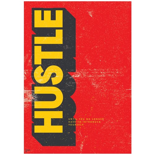 Постер мотиватор на стену в подарок "HUSTLE" размера 60х90см 600*900 мм в черной раме для декора комнаты, офиса и дома