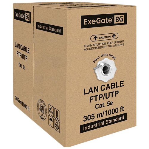 EXEGATE Кабель EX281817RUS Кабель UTP4-C5e-CCA-S25-IN-PVC-GY-305 UTP 4 пары кат.5e CCA, 25AWG, бухта 305м, серый, PVC