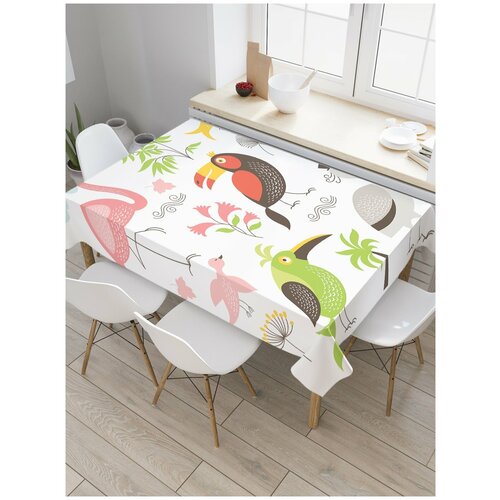 Скатерть прямоугольная JoyArty на кухонный стол "Птицы тропиков" из оксфорда, 120x145 см