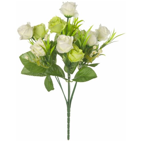 Цветы искусственные Engard "Роза в букете", цвет: белый, желтый, высота 27 см