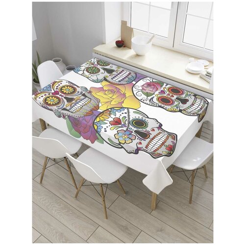 Скатерть прямоугольная JoyArty на кухонный стол "Черепа ко дню мертвых" из оксфорда, 120x145 см