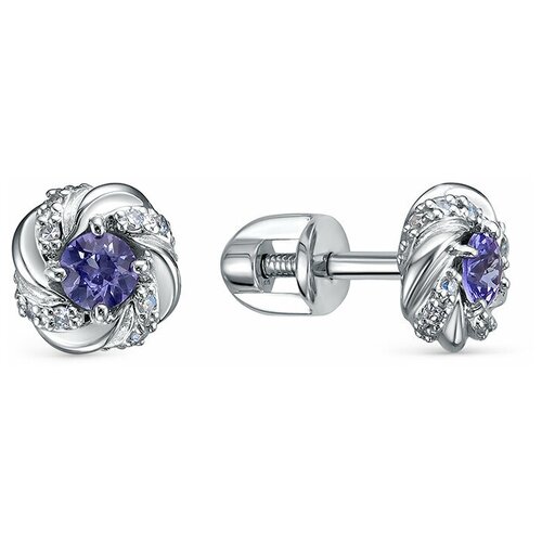 Серьги пусеты Vesna jewelry, белое золото, 585 проба, родирование, танзанит, фиолетовый