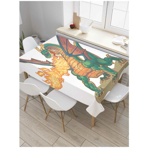 Скатерть прямоугольная JoyArty на кухонный стол "Огнедышащий дракон" из оксфорда, 120x145 см